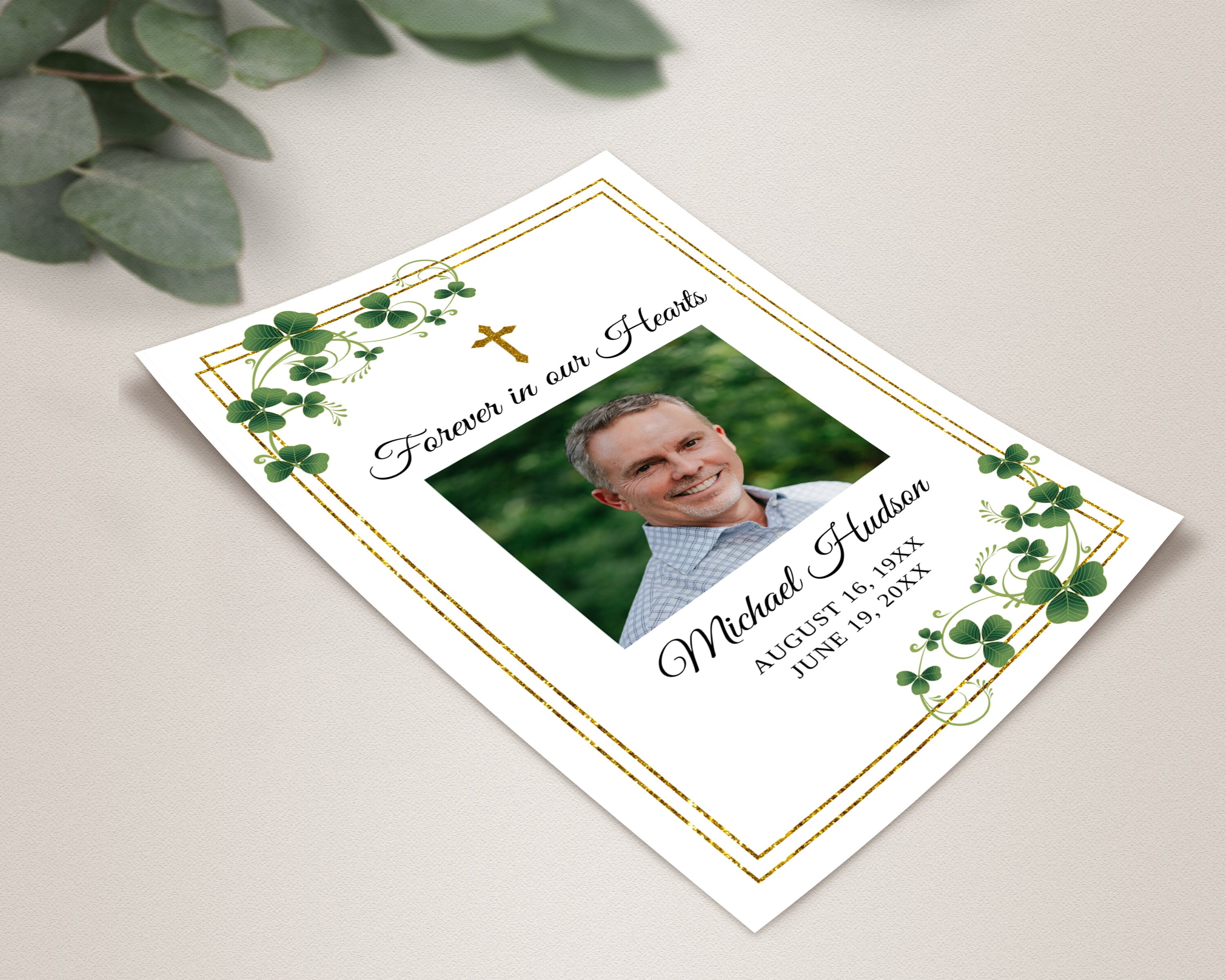 Shamrock Funeral Prayer Card Template, Editable, Printable Template ...