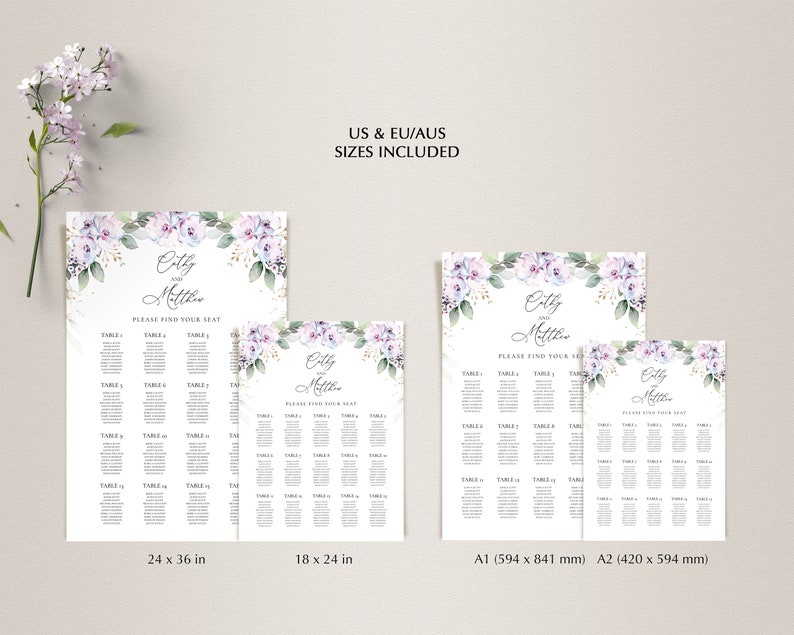 Boho Wedding Seating Chart Template With Lavender Roses - Etsy