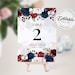 Navy Blue and Burgundy Table Numbers Template, Wedding Table Number ...