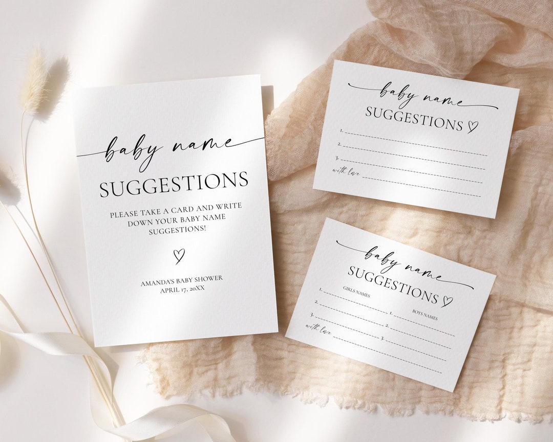 Baby Name Suggestions Sign and Card Template, Baby Shower Activities ...