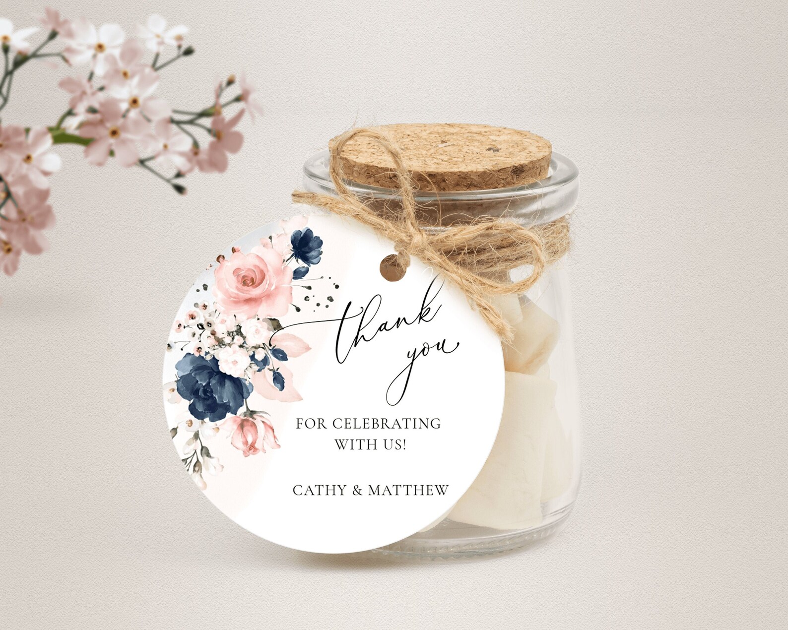 Navy Blue and Blush Pink Favor Tag Template Gift Tag - Etsy