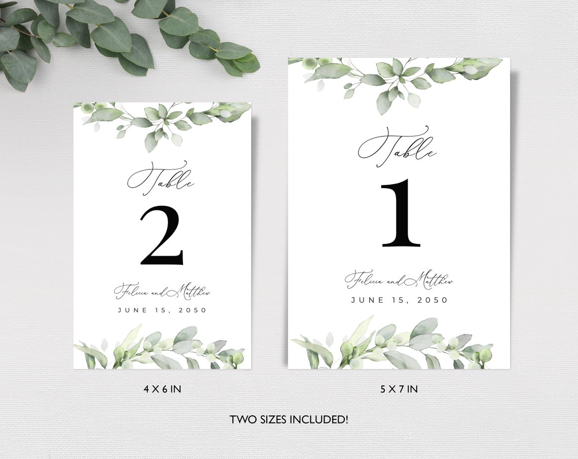 Greenery Wedding Table Numbers Template INSTANT DOWNLOAD - Etsy