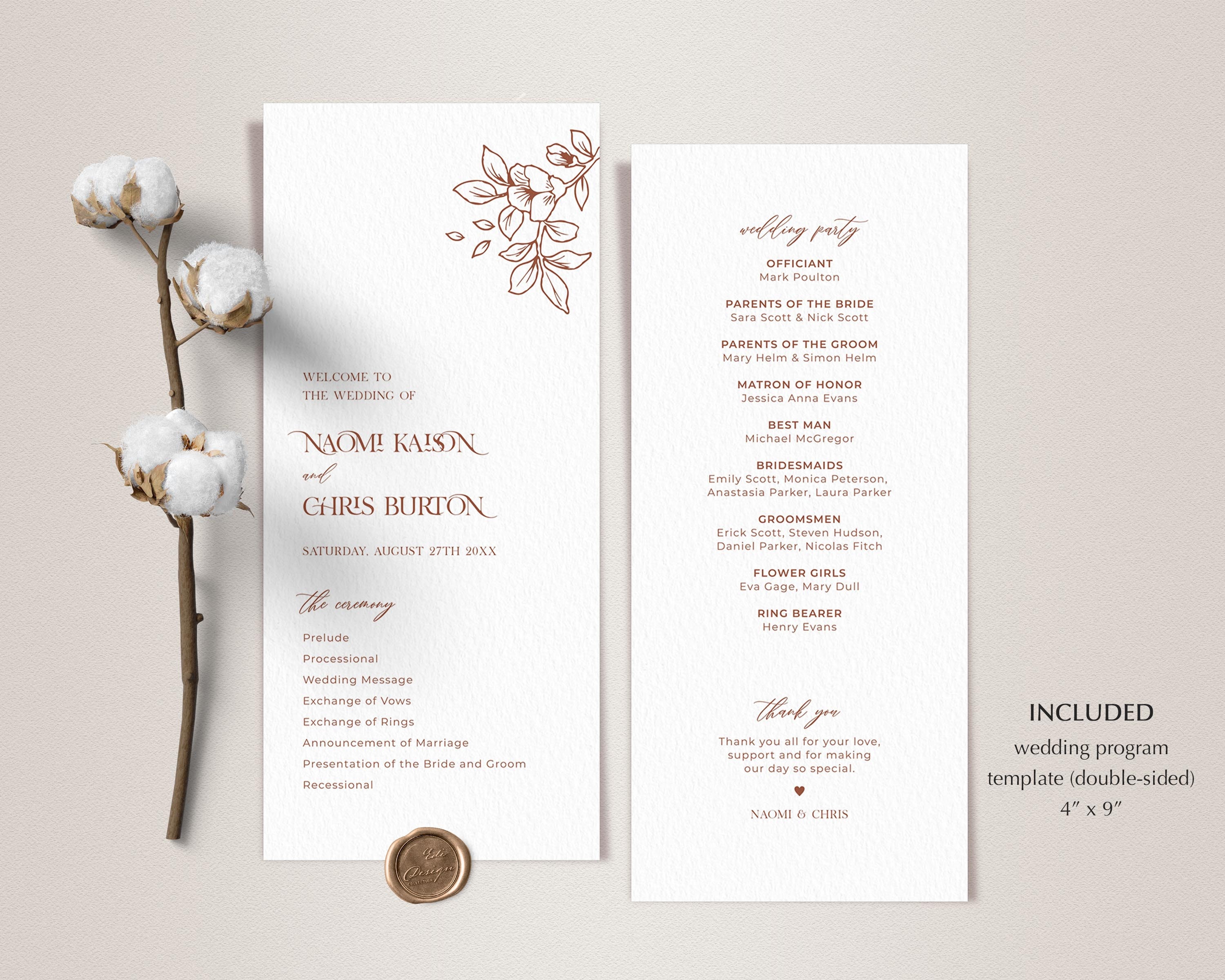 Modern Wedding Program Template Wedding Order of Service - Etsy