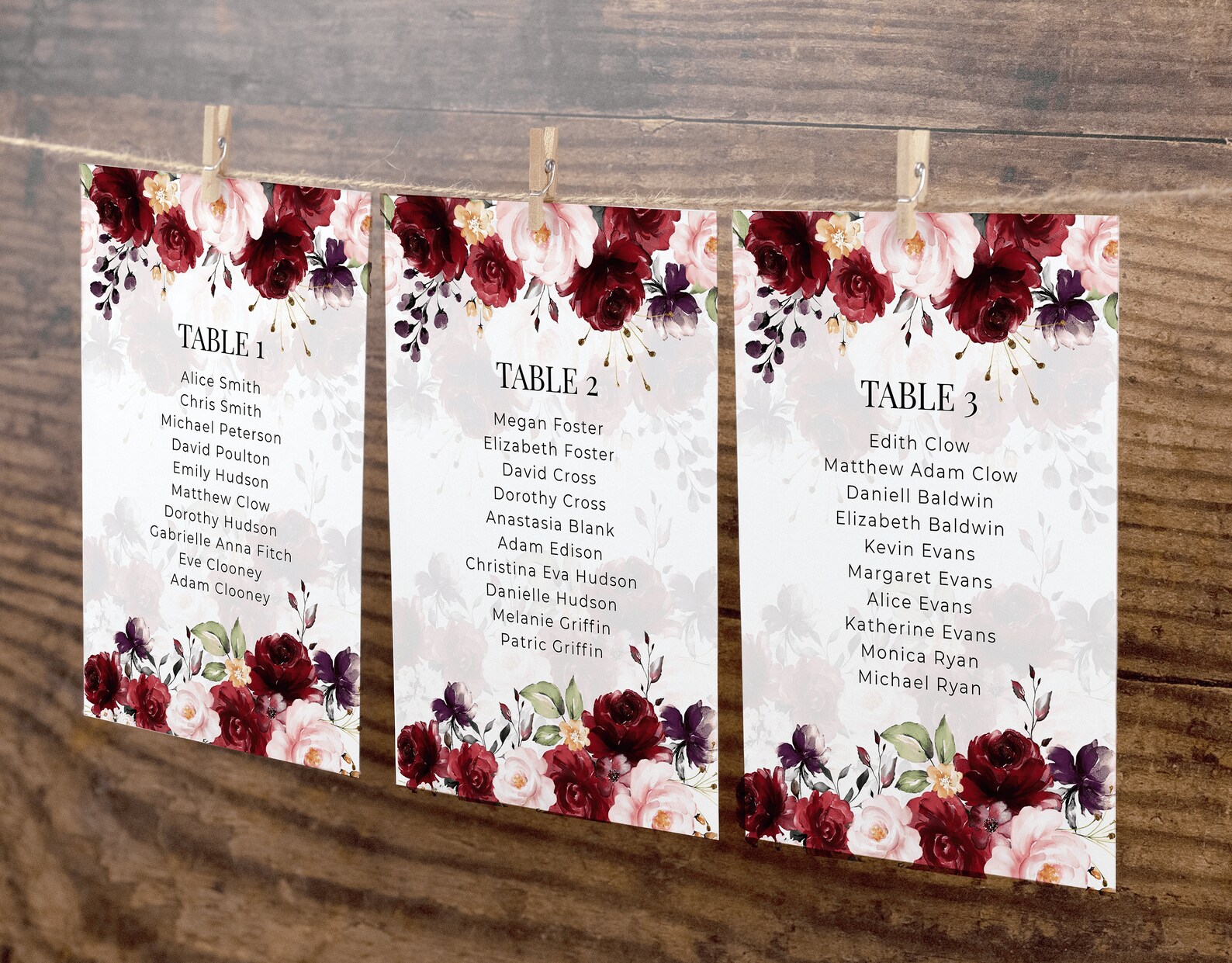 Burgundy Floral Wedding Seating Chart Template (digital Download) A115 ...
