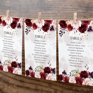 Burgundy Wedding Seating Table Cards, Marsala Find Your Table , Seat ...