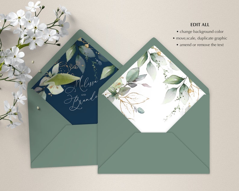 Printable Greenery A7 Envelope Liner Template A7 Euro Flap Etsy