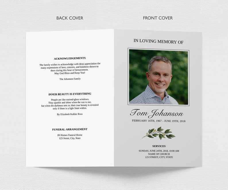 Funeral Program Template Memorial Program Template Order - Etsy UK