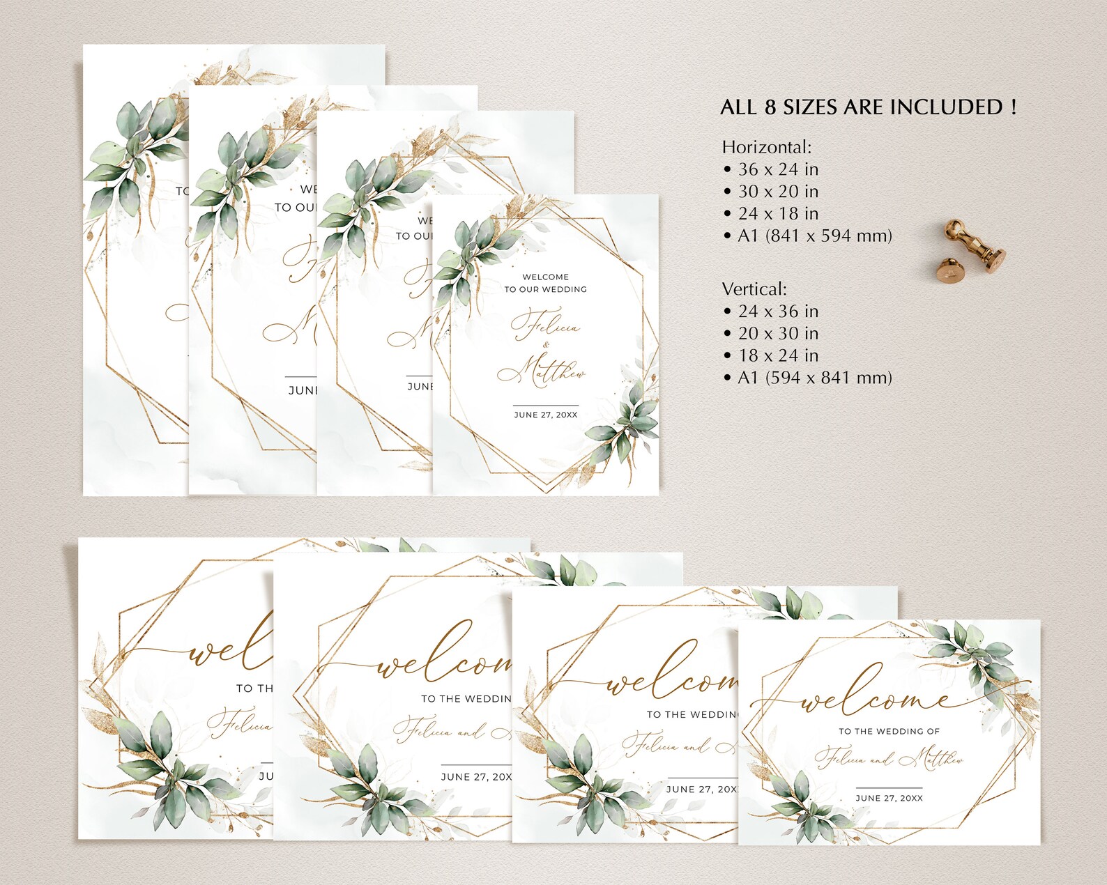 Boho Greenery Wedding Welcome Sign Template (vertical, Horizontal ...