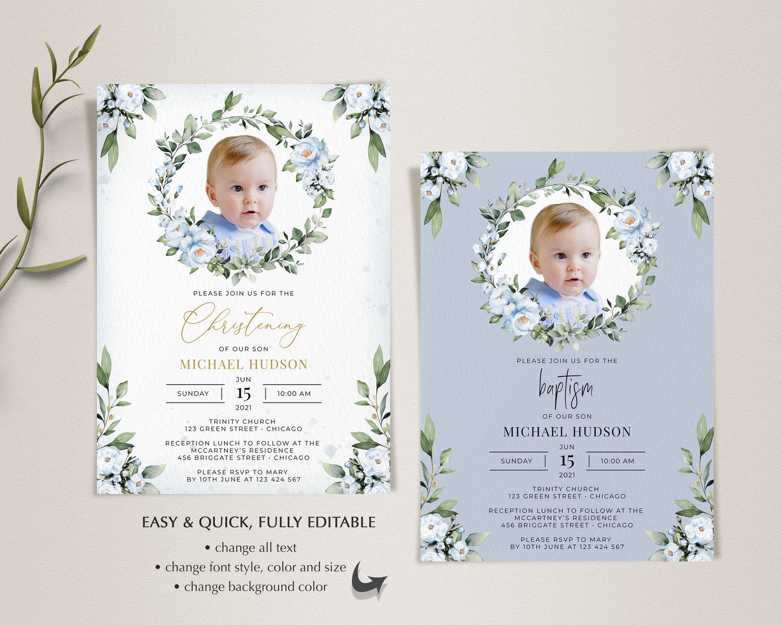 Blue Baptism Invitation Template With Photo First Holy - Etsy