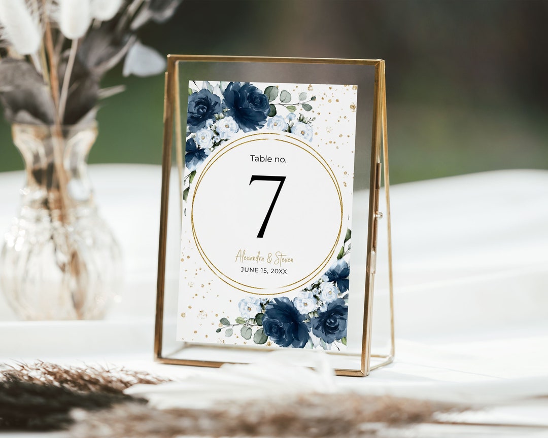 Navy Blue Table Number Sign Template, Wedding Table Numbers • INSTANT ...