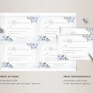 Dusty Blue RSVP Card Template, Wedding Response Card Template • INSTANT ...