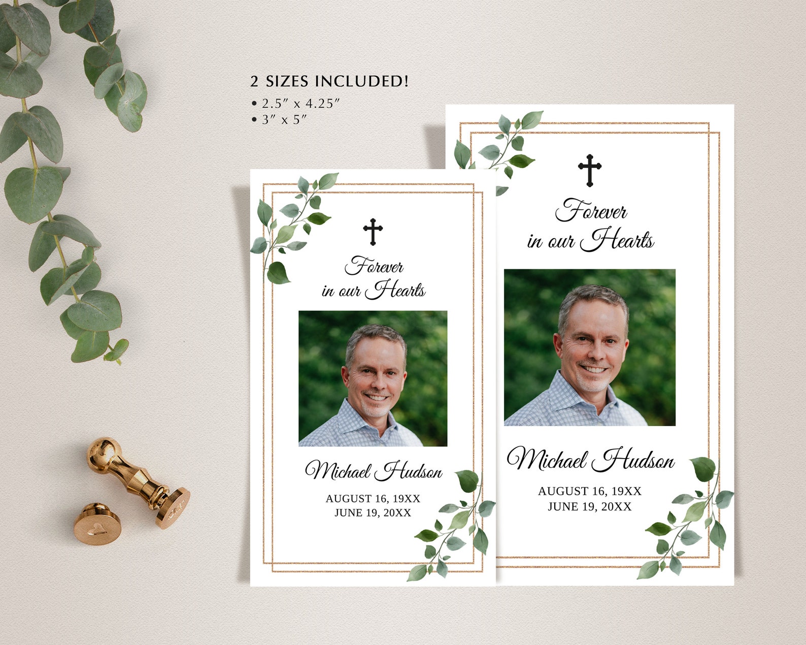 Greenery Prayer Card Template, Funeral Keepsake Card, Memorial Card for ...