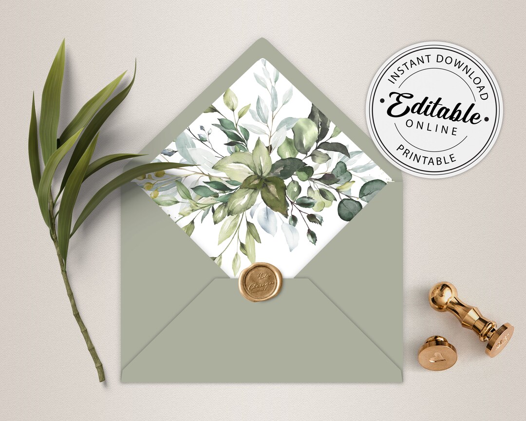 Printable A7 Envelope Liner Template With Botanical Greenery ...