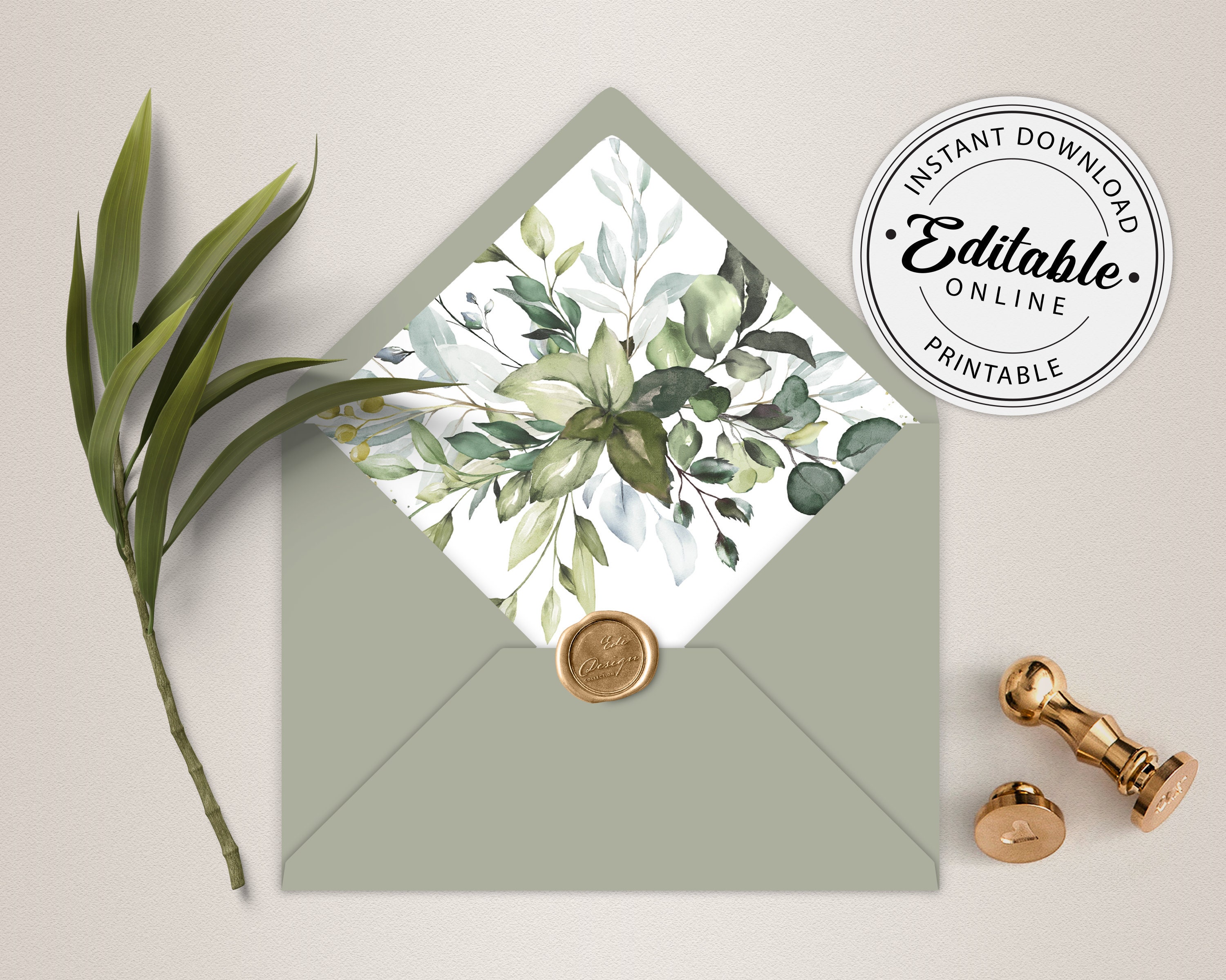 Printable A7 Envelope Liner Template With Botanical Greenery ...