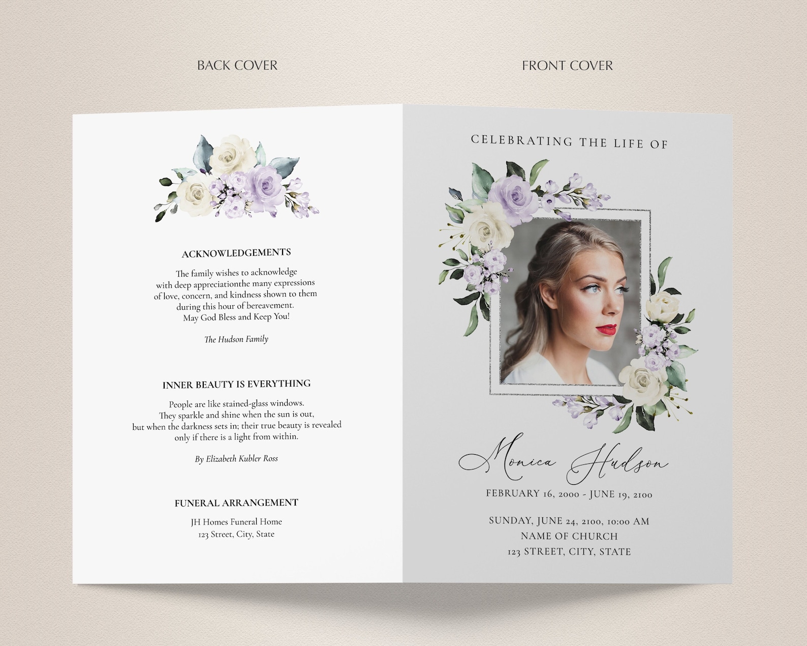 Funeral Program Template, Floral Memorial Program, Editable Memorial ...