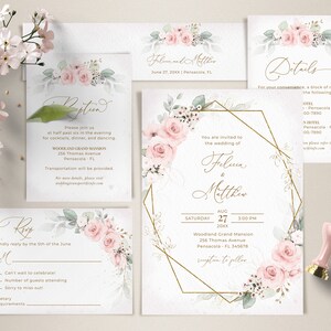 Light Pink Wedding Invitation Template Big Bundle, Template Suite ...