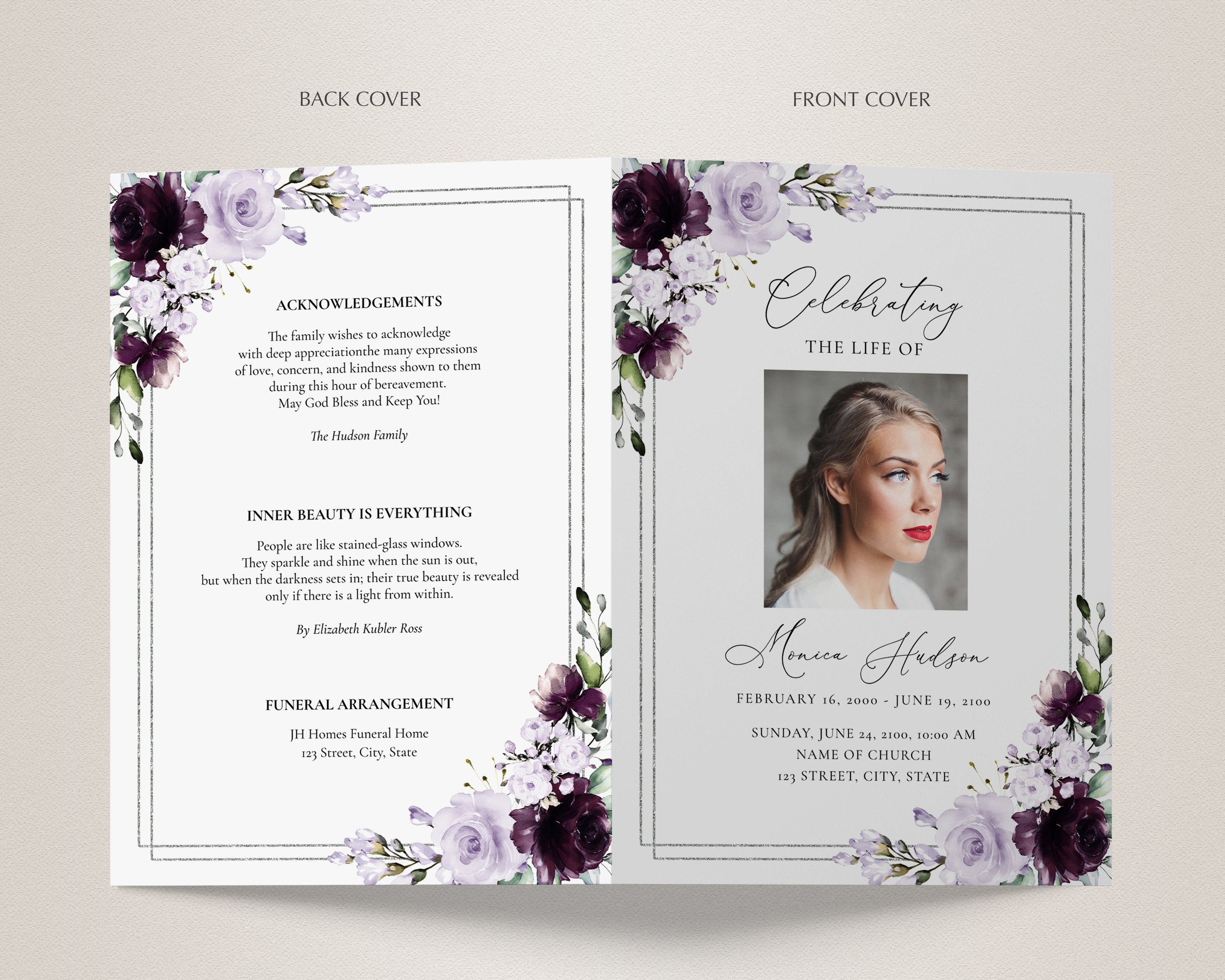 Purple Funeral Program Template Memorial Program Template | Etsy Canada