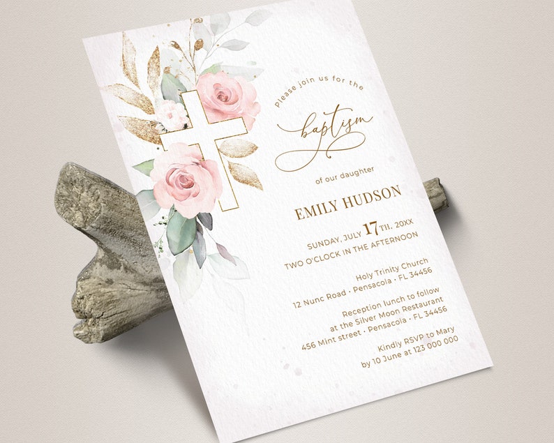 Light Pink Baptism Invitation Template Printable First Holy - Etsy