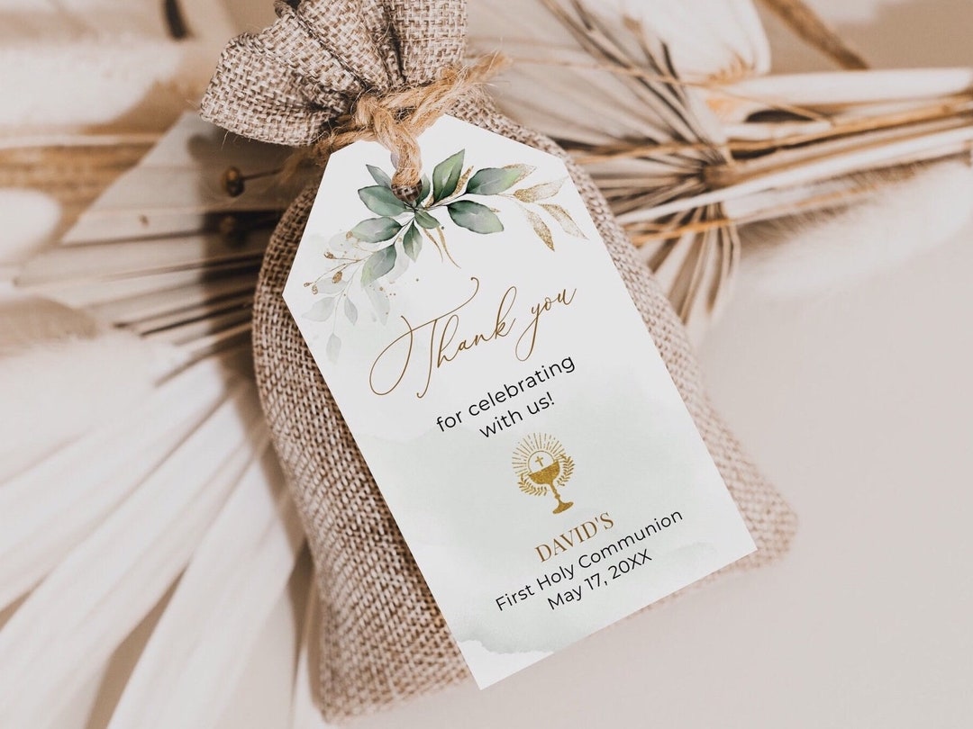 Communion Gift Favor Tag Template, Greenery Thank You Stickers/labels ...