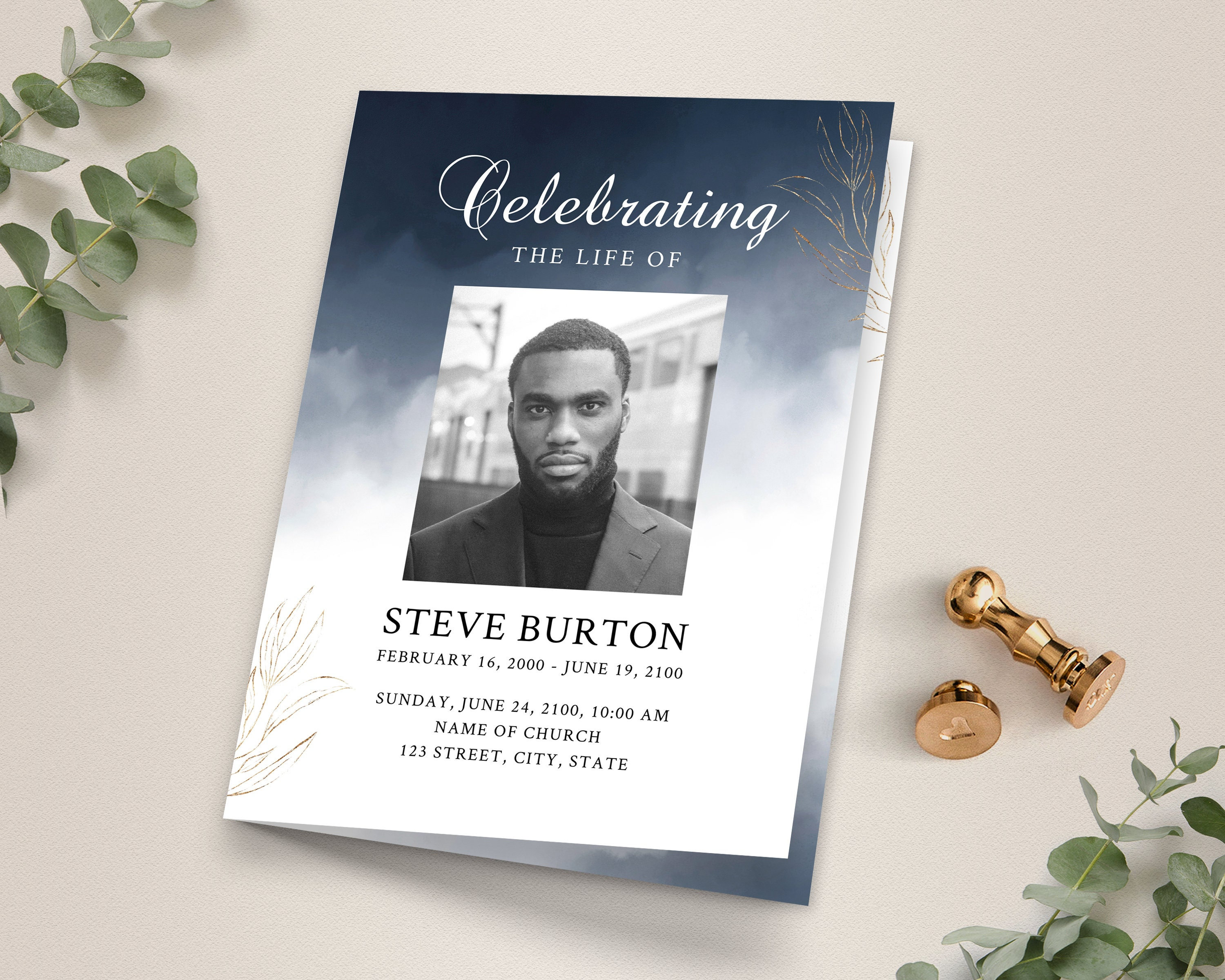 Blue Funeral Program Template | Memorial Program Template | Order of ...