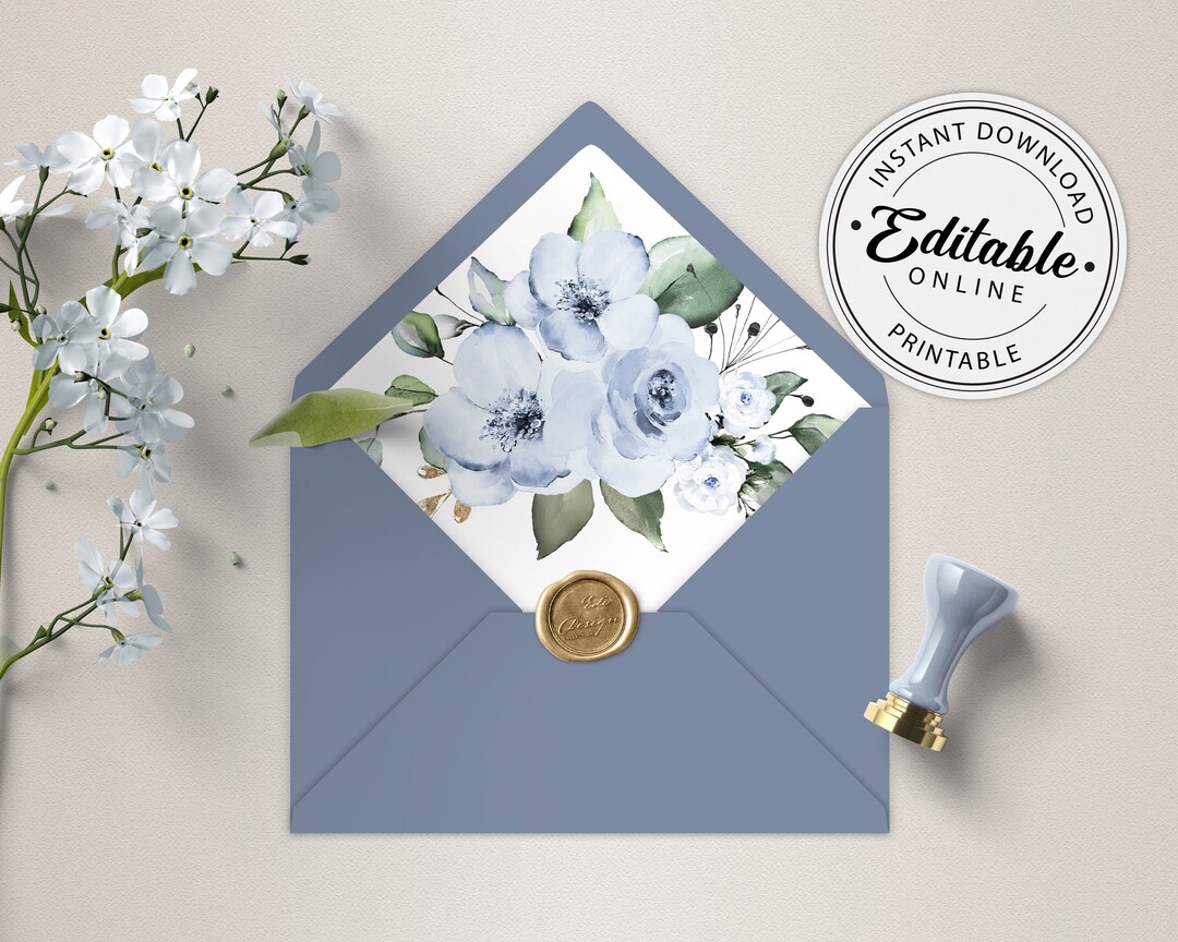 A7 Envelope Liner Template With Blue Roses (euro Flap, Regular, Square ...