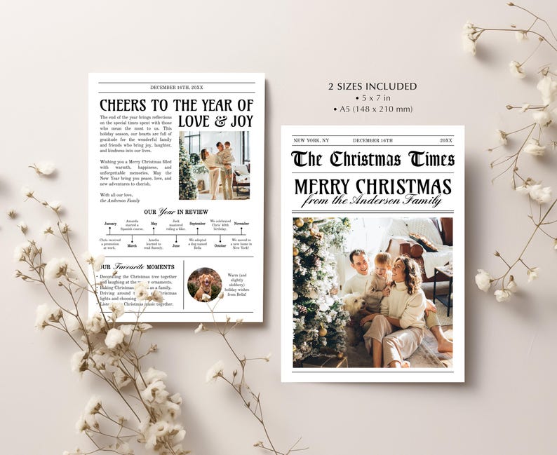 Newspaper Christmas Card Template • Editable, Printable Holiday Photo ...