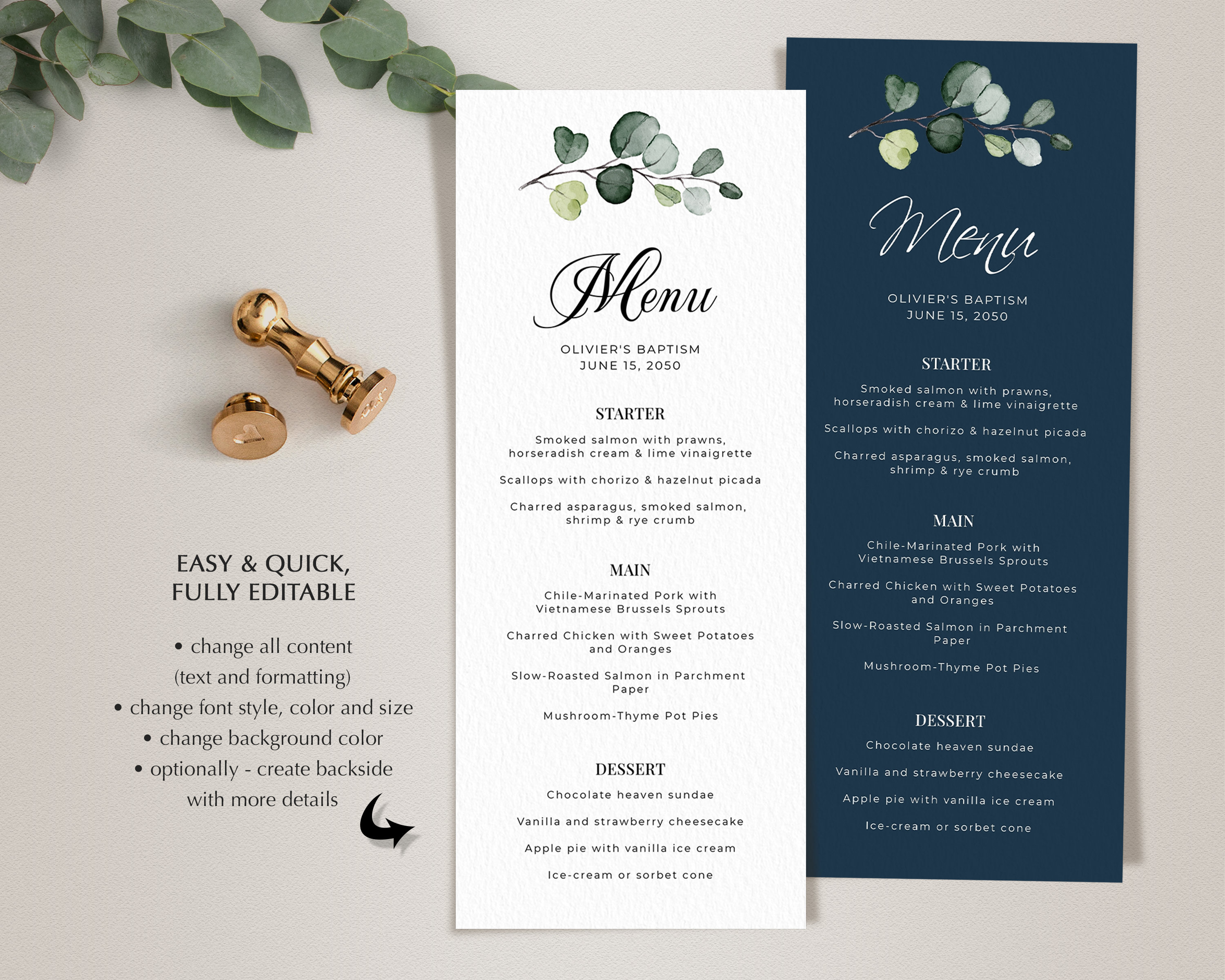 Boho Greenery Menu Template Baptism Wedding Bridal Shower | Etsy
