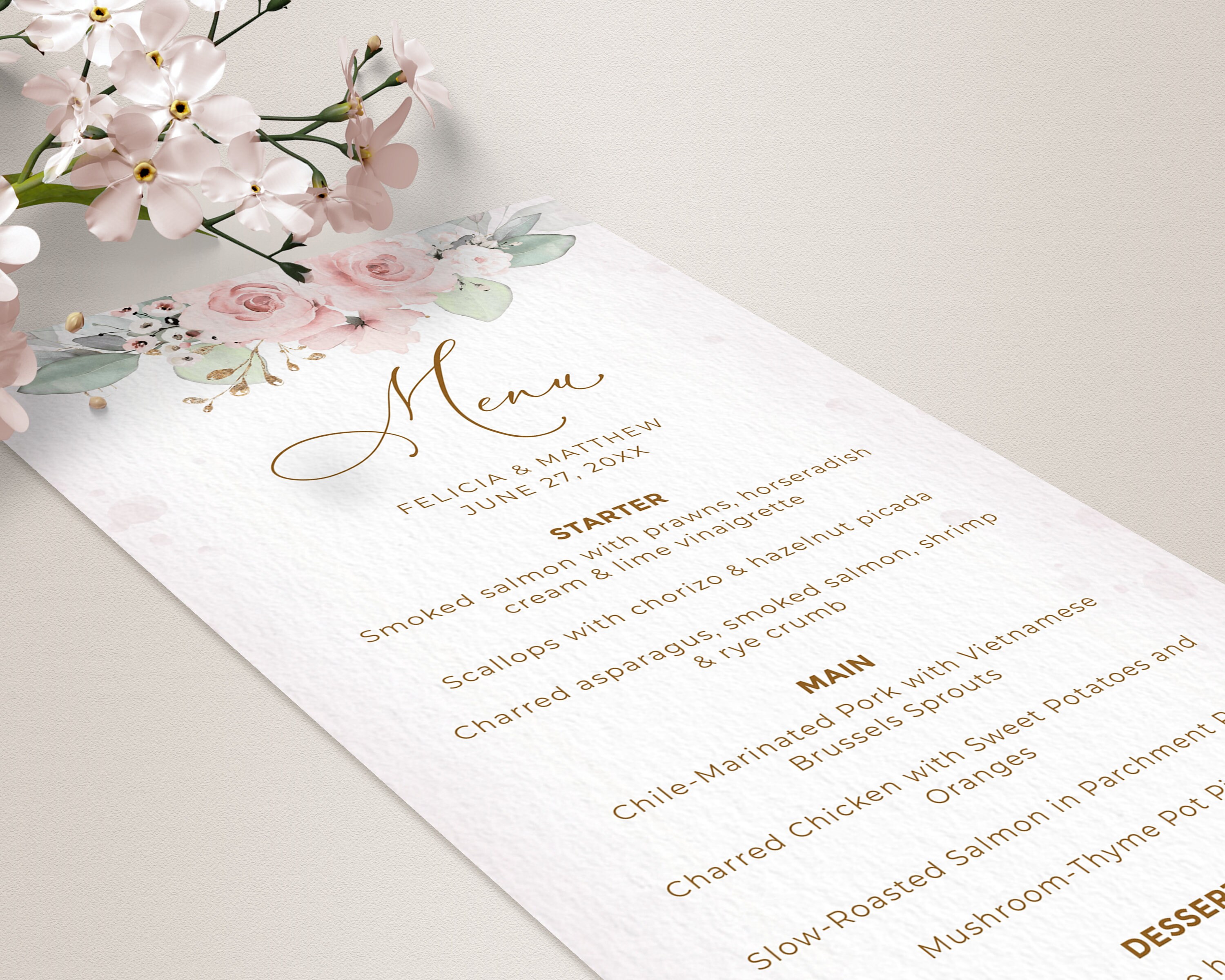 Menu Template With Pink Roses wedding Bridal Shower - Etsy