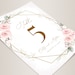 Light Pink Wedding Table Numbers Template, Floral Table Numbers ...
