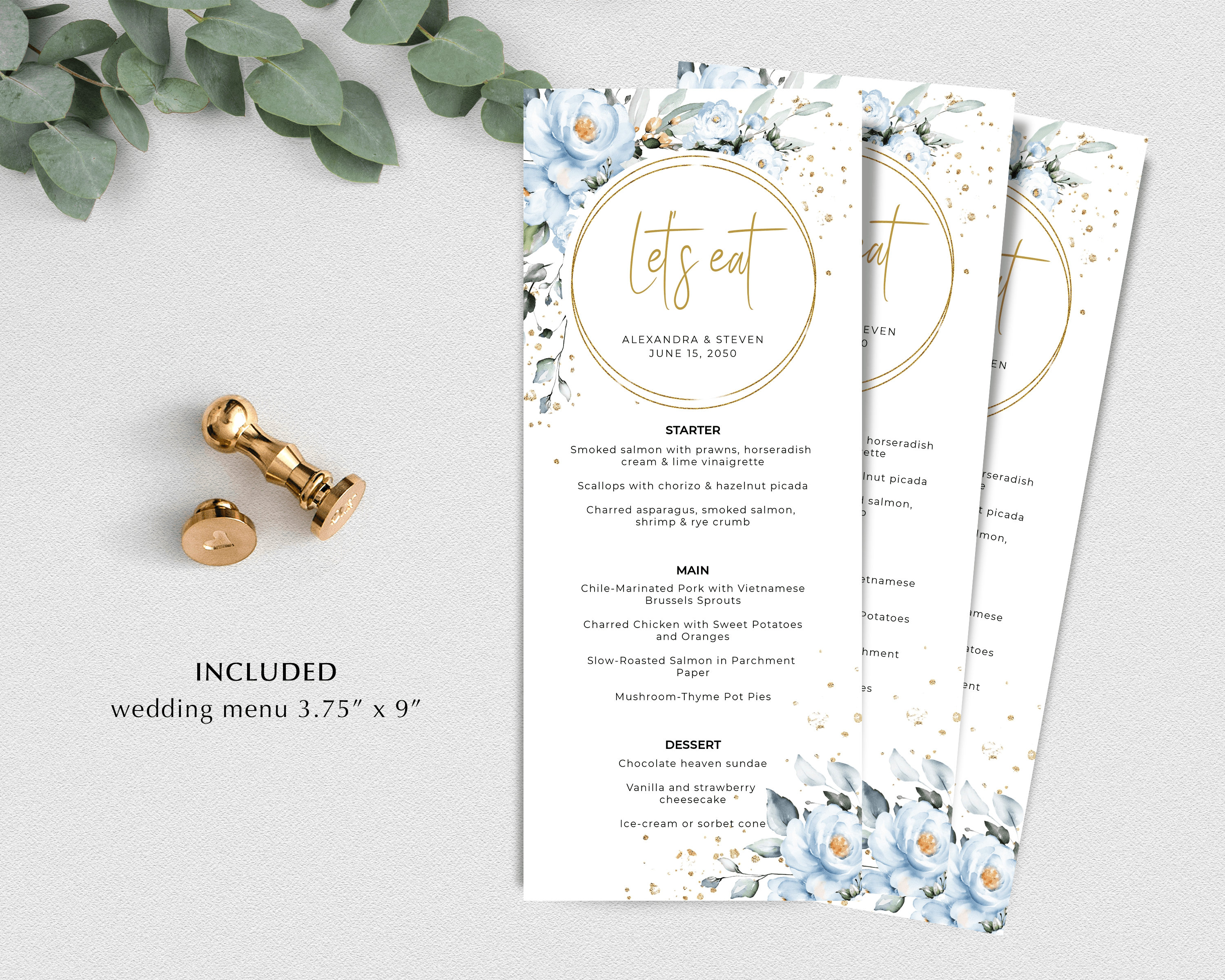Blue Wedding Menu Template wedding Bridal Shower Dinner | Etsy