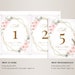 Light Pink Wedding Table Numbers Template Floral Table - Etsy