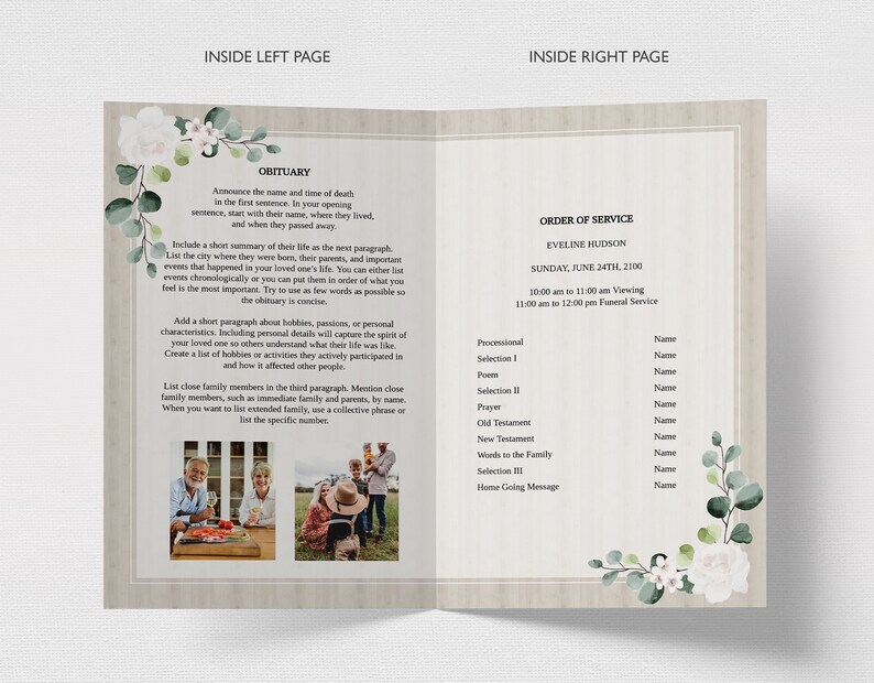 Printable Funeral Program Template Memorial Program Template - Etsy UK