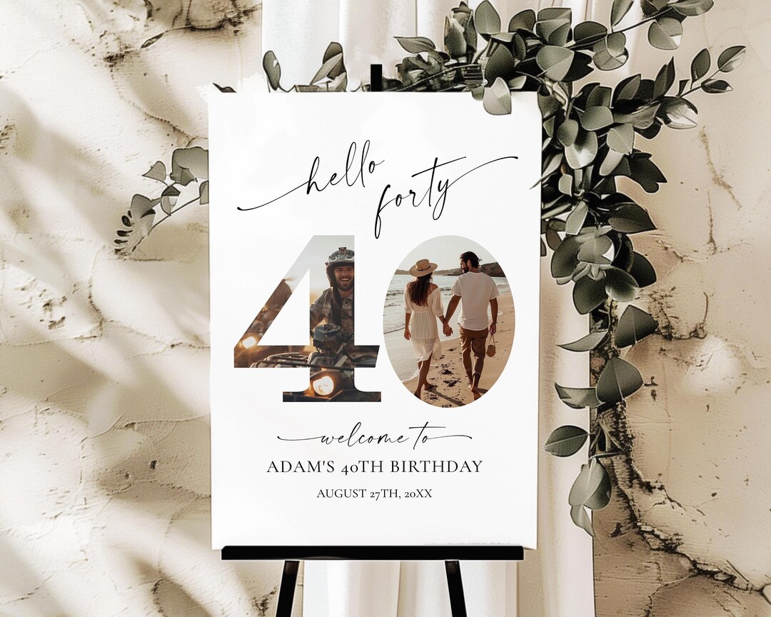 40th Birthday Photo Welcome Sign Template, Hello Forty • INSTANT ...