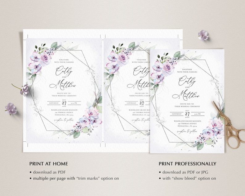 Lavender Wedding Invitation Template Set Wedding Invite - Etsy