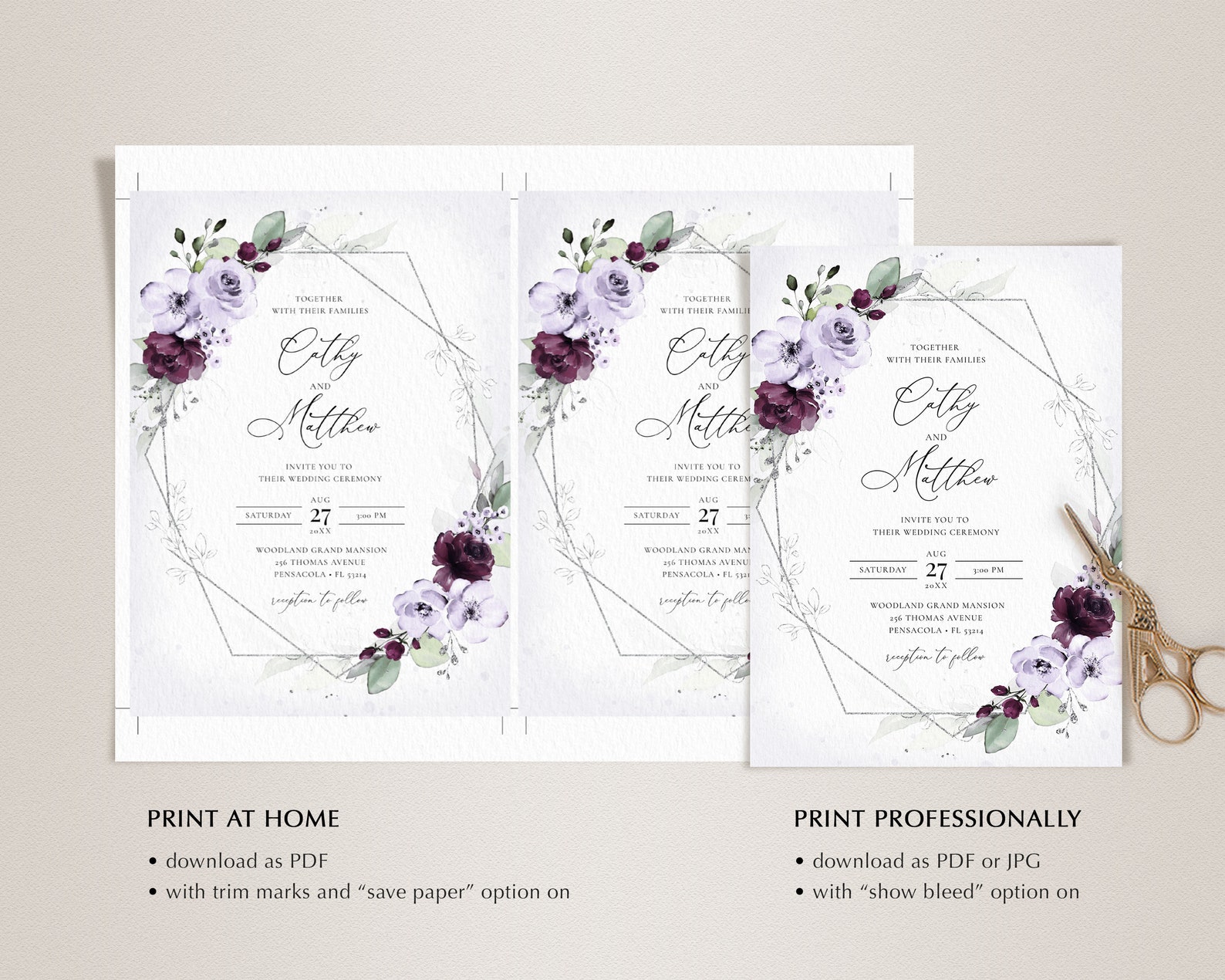 Lavender and Purple Wedding Invitation Template, Wedding Invite ...