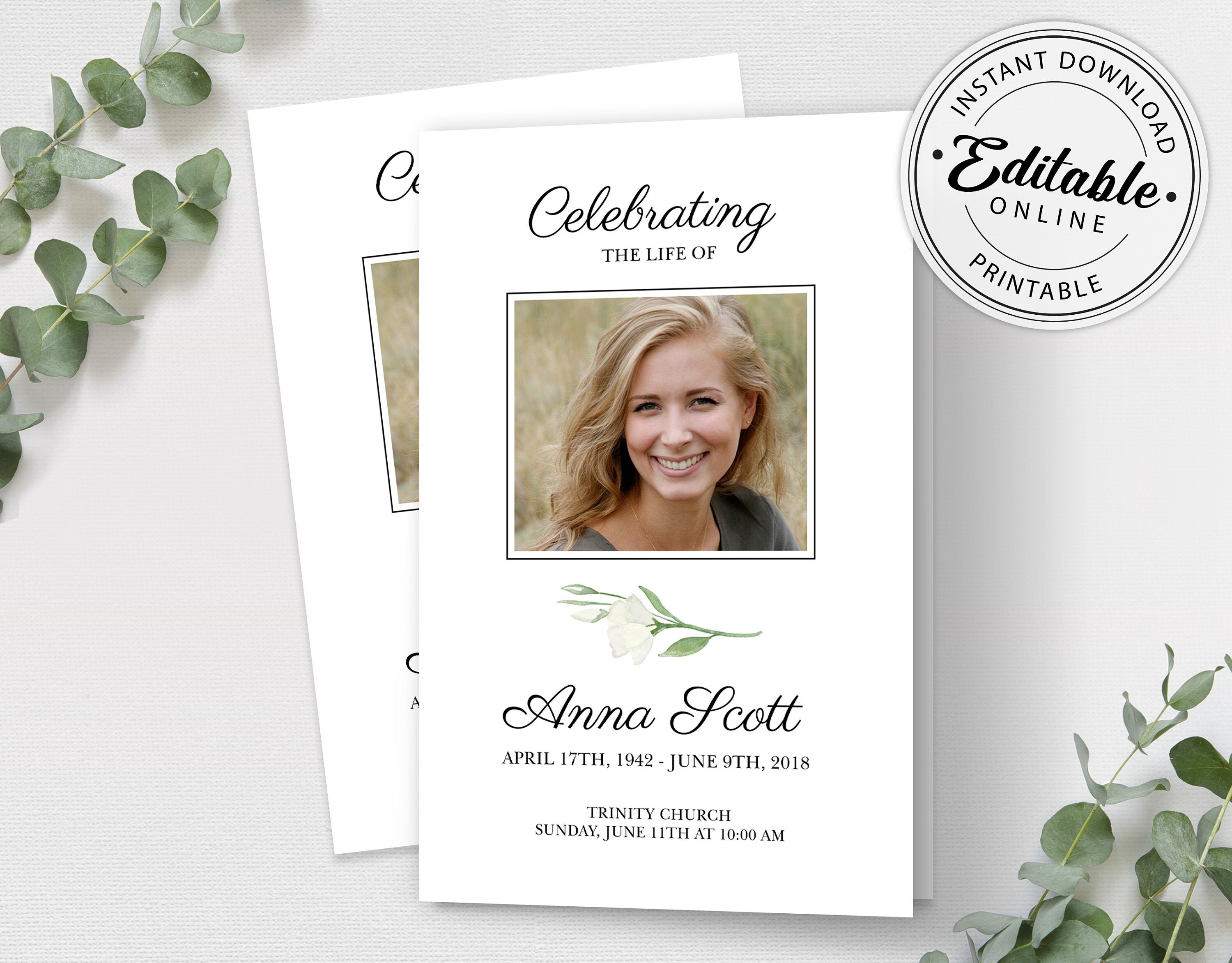 Custom Funeral Program Printable Order Of Service Printable Memorial 