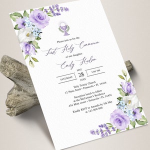 Lavender, White and Blue First Holy Communion Invitation Template ...