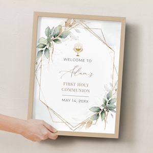 Greenery First Holy Communion Welcome Sign Template • INSTANT DOWNLOAD ...