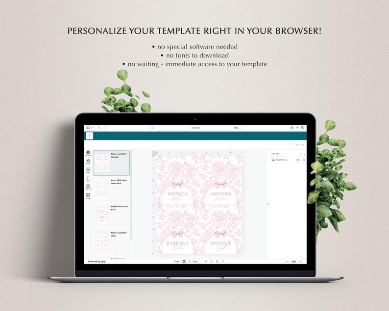 Pink Toile Place Card Template • INSTANT DOWNLOAD • Editable Printable ...