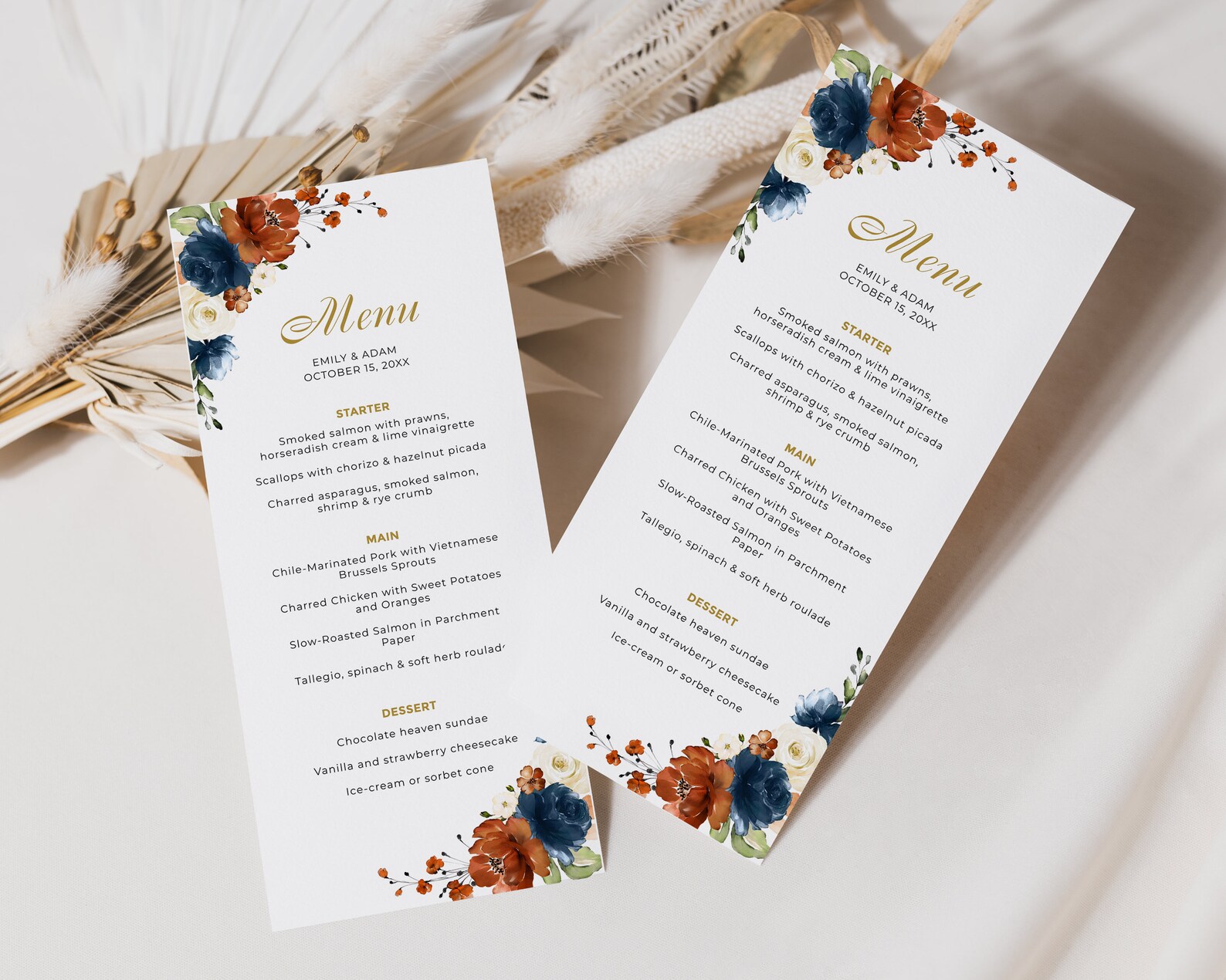 Terracotta, Navy Blue and Ivory Menu Template (wedding, Bridal Shower ...