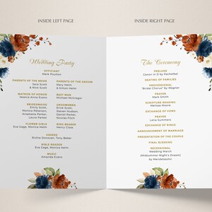 Terracotta Navy Blue and Ivory Wedding Program Template - Etsy UK