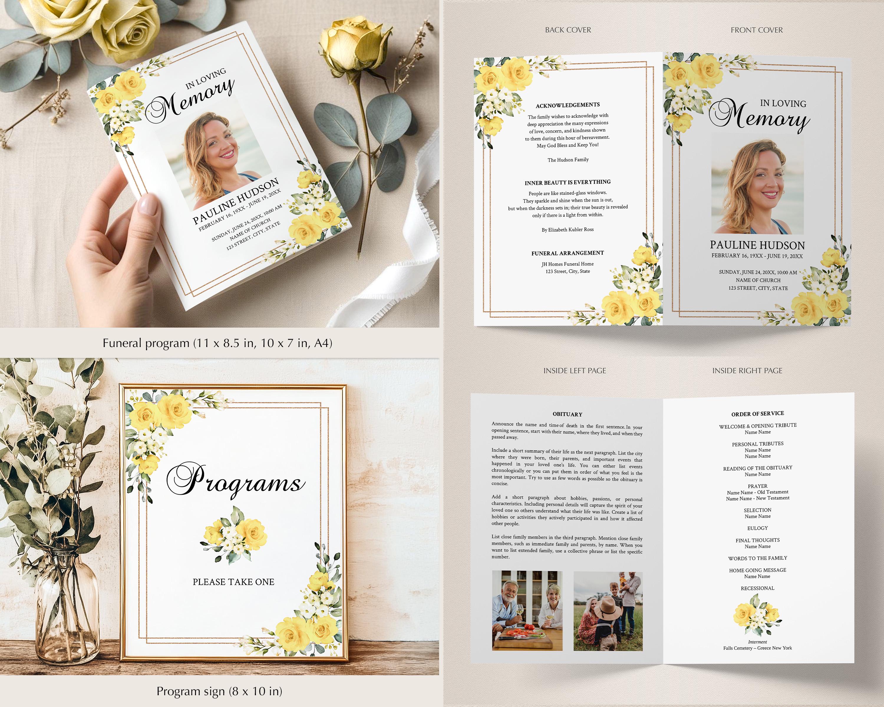 Yellow Funeral Template Bundle, DIY Funeral Package • INSTANT DOWNLOAD ...