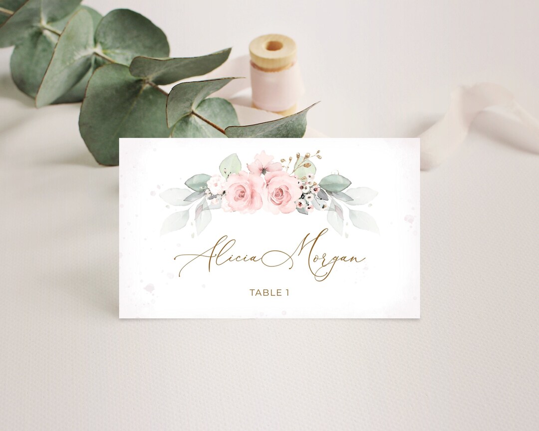 Light Pink Place Card Template, Dusty Pink Place Card Flat and Tent ...