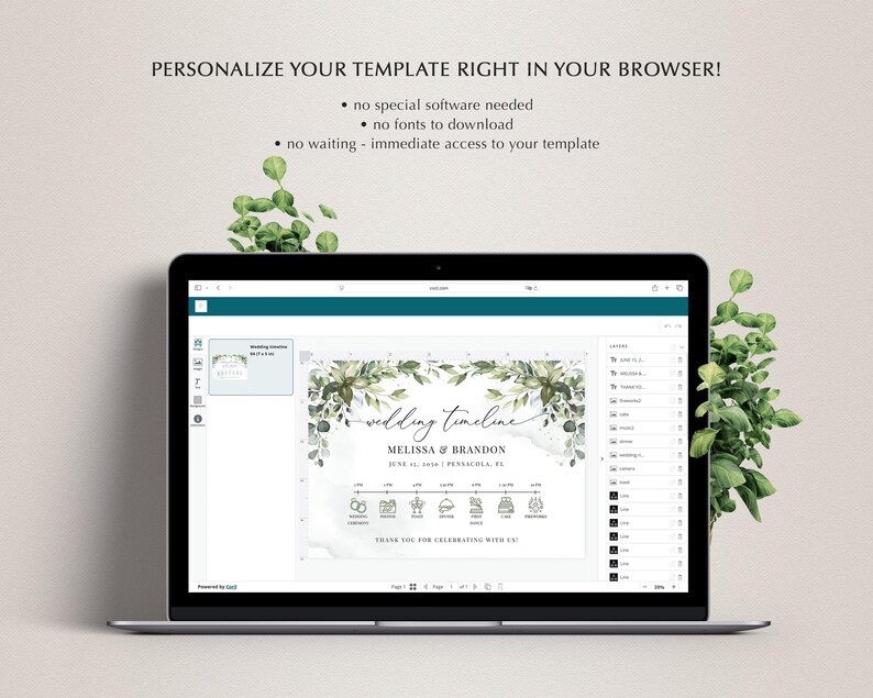 Greenery Wedding Timeline Card Template, Wedding Day Schedule Card ...