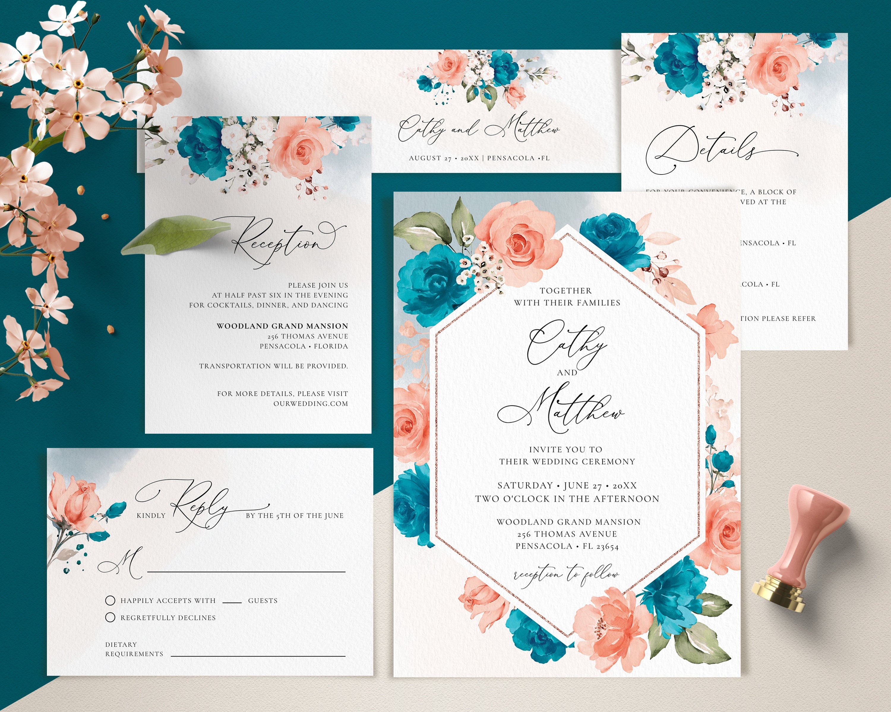 Turquoise Wedding Invitations Template