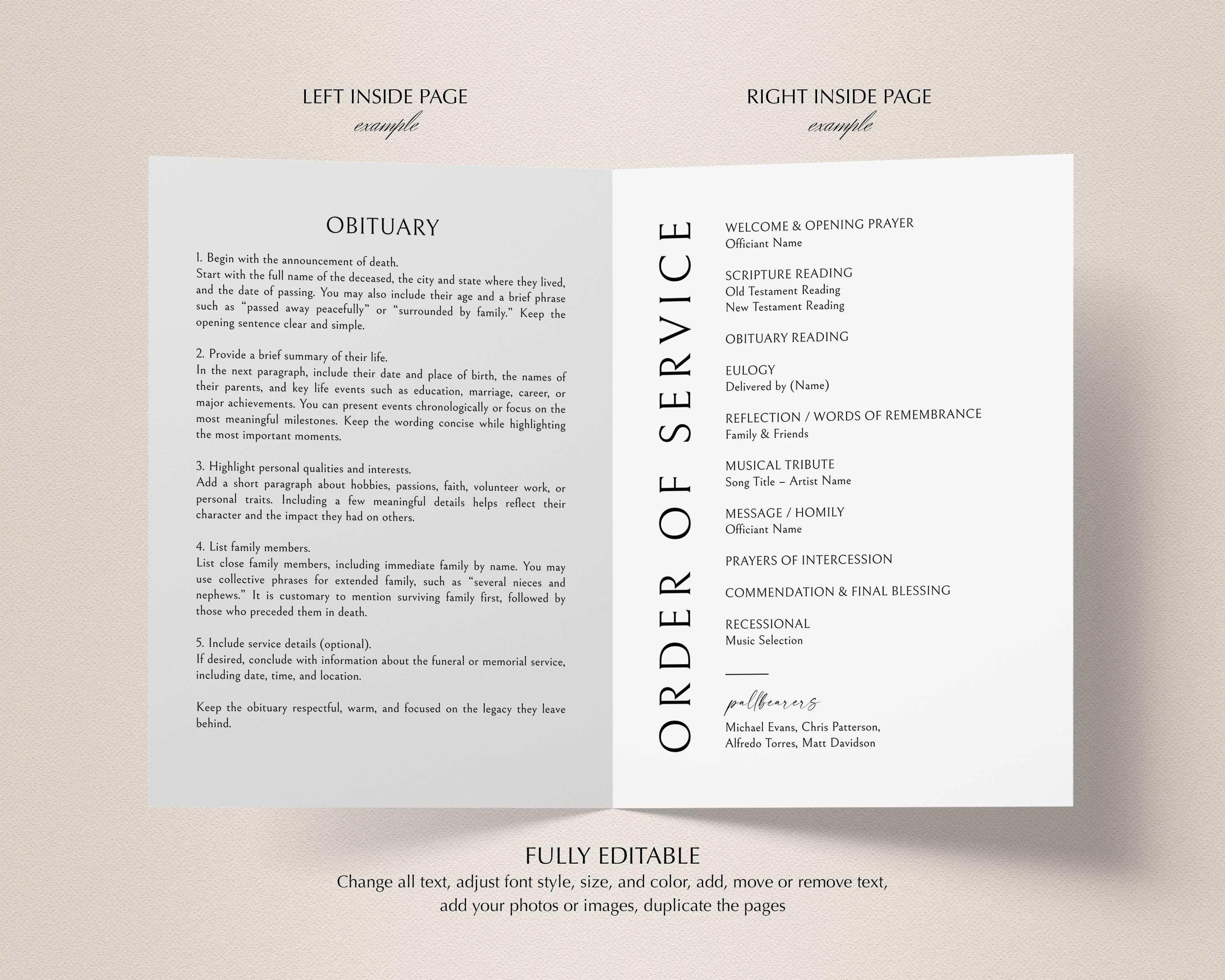 Funeral Program Template, Order of Service • INSTANT DOWNLOAD ...