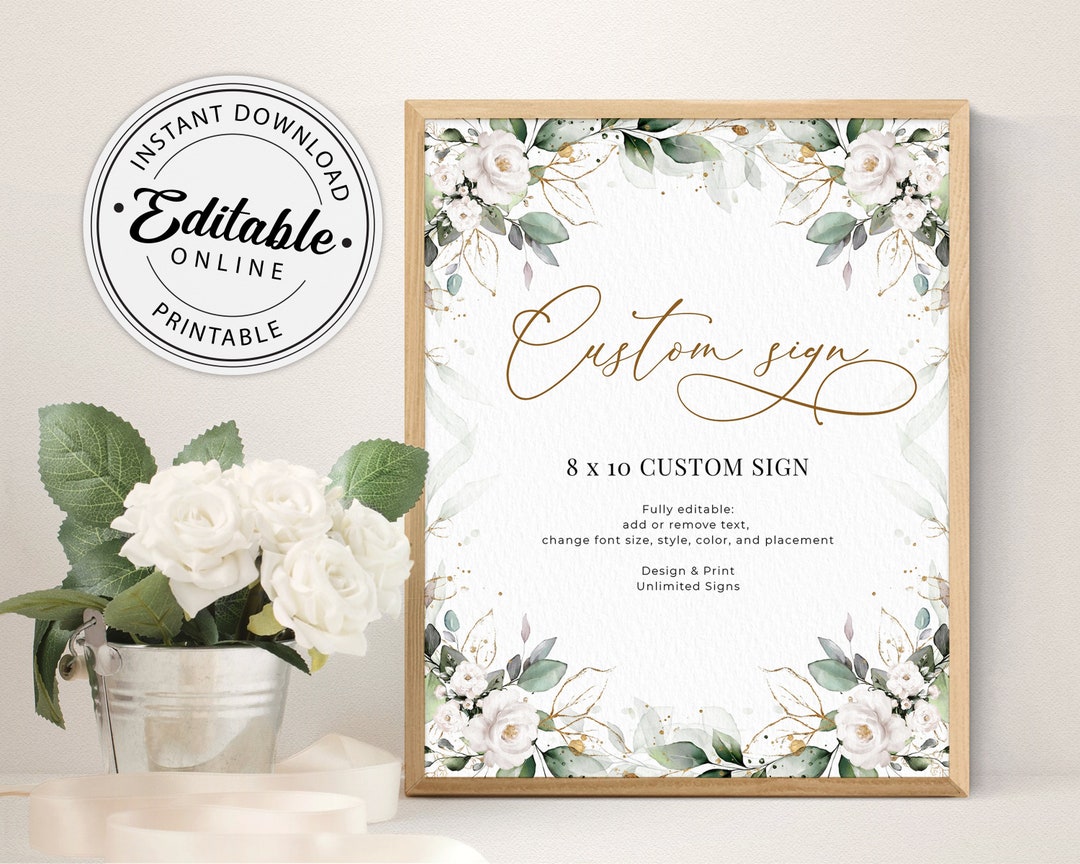 Boho Greenery Custom Sign With White Roses, Portrait and Landscape ...