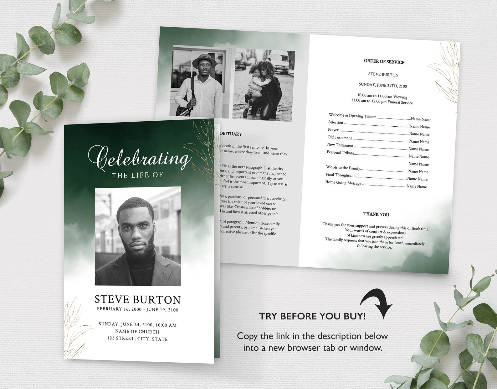 Funeral Program Template Memorial Program Template Order of Service ...