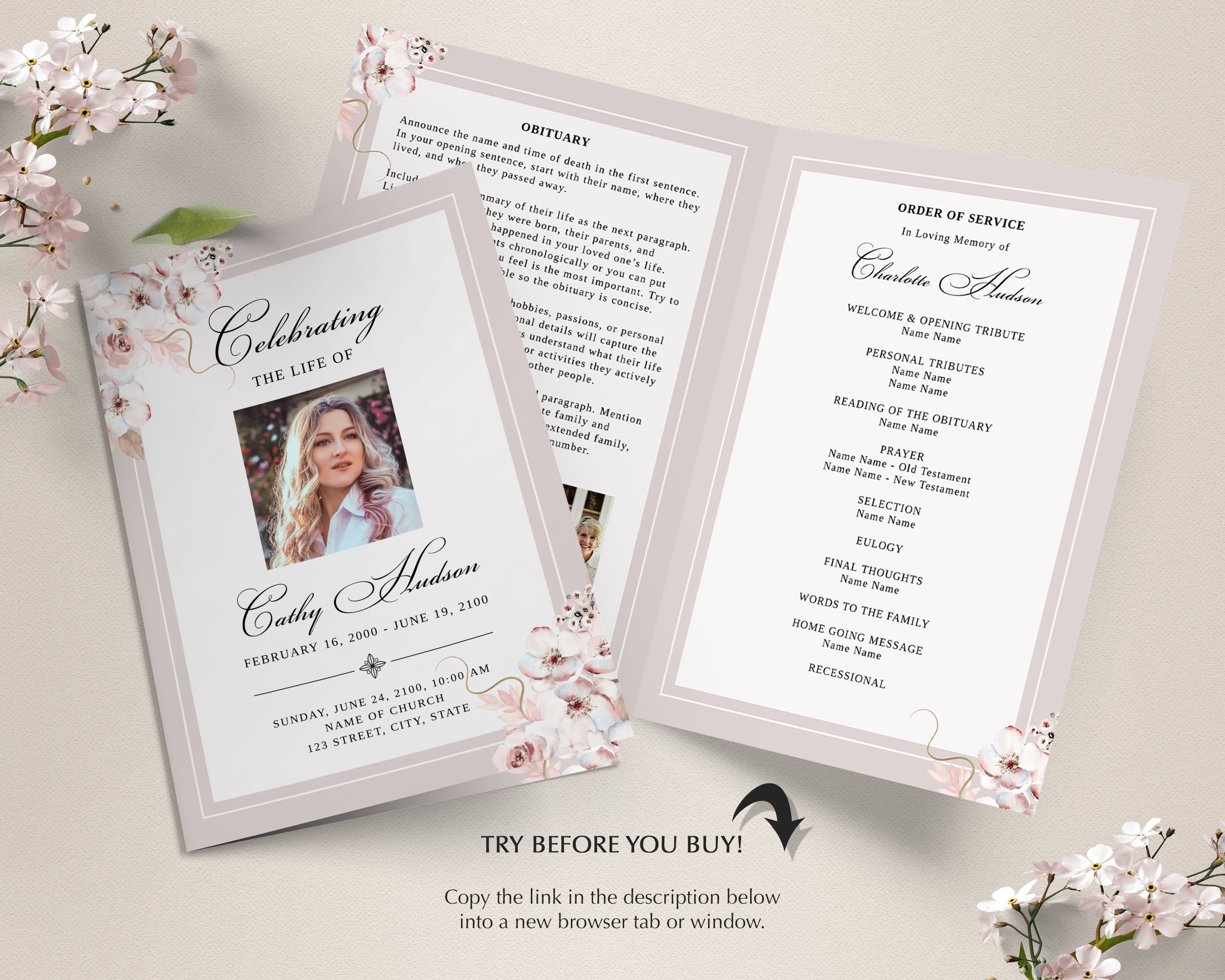 Light Pink Funeral Program Template Memorial Program - Etsy UK