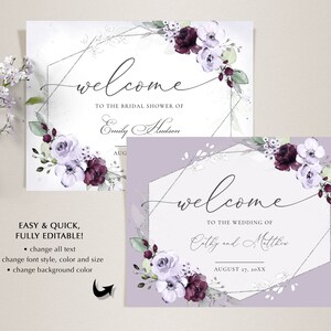 Boho Greenery Wedding Welcome Sign Template With Purple and Lavender ...